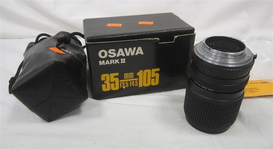 OSAWA MARK II 35MM - 105 LENS WITH BOX AND BAG. MINOLTA