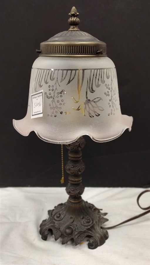 REPRODUCTION SMALL TABLE LAMP WITH FROSTED GLASS SHADE
