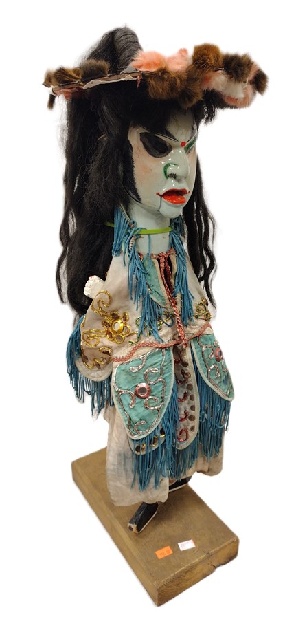 CHINESE OPERA PUPPET HEAD WITH CLOTHING AND STAND